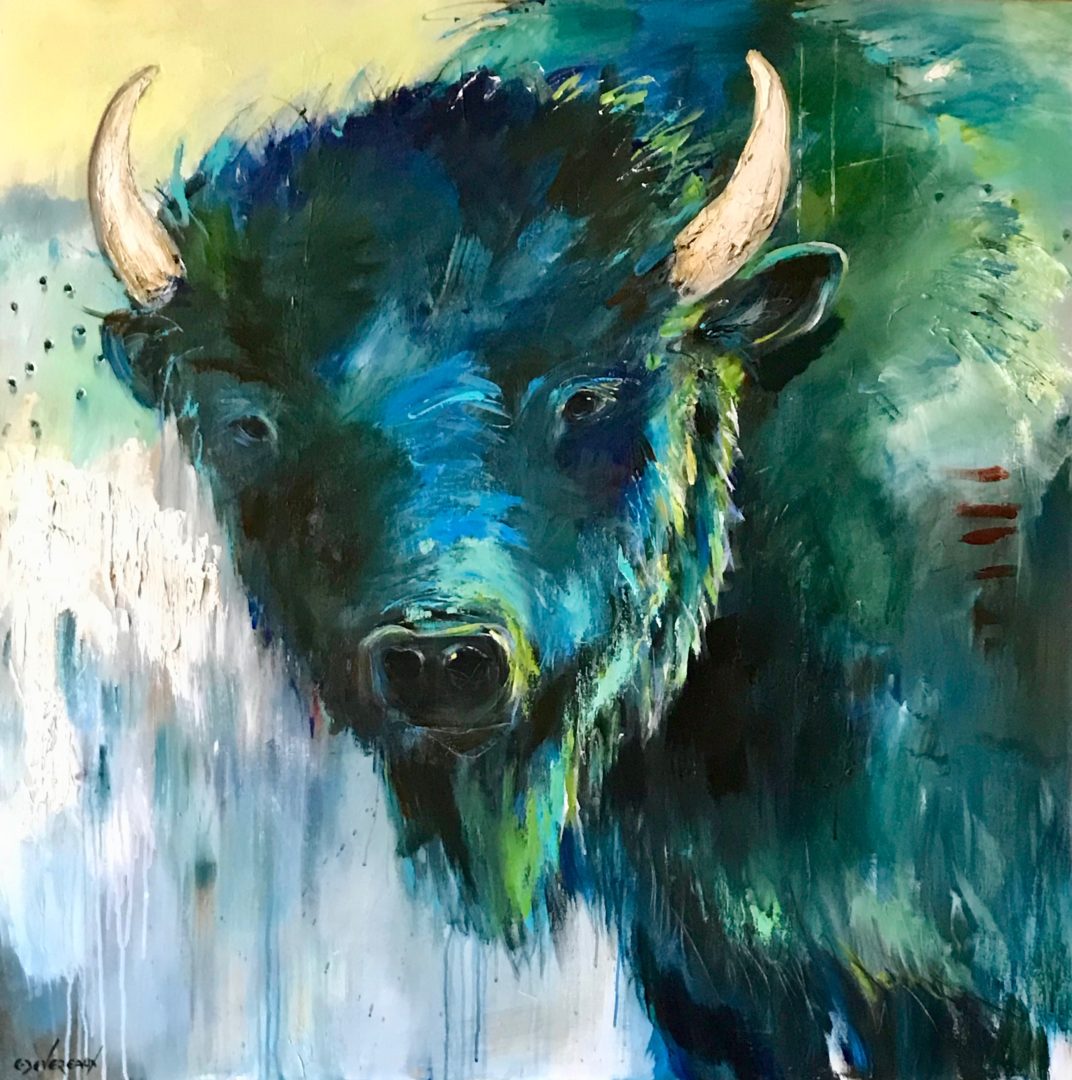 Abstract Contemporary Acrylic Oil Buffalo Bison Horse Equine Native ...