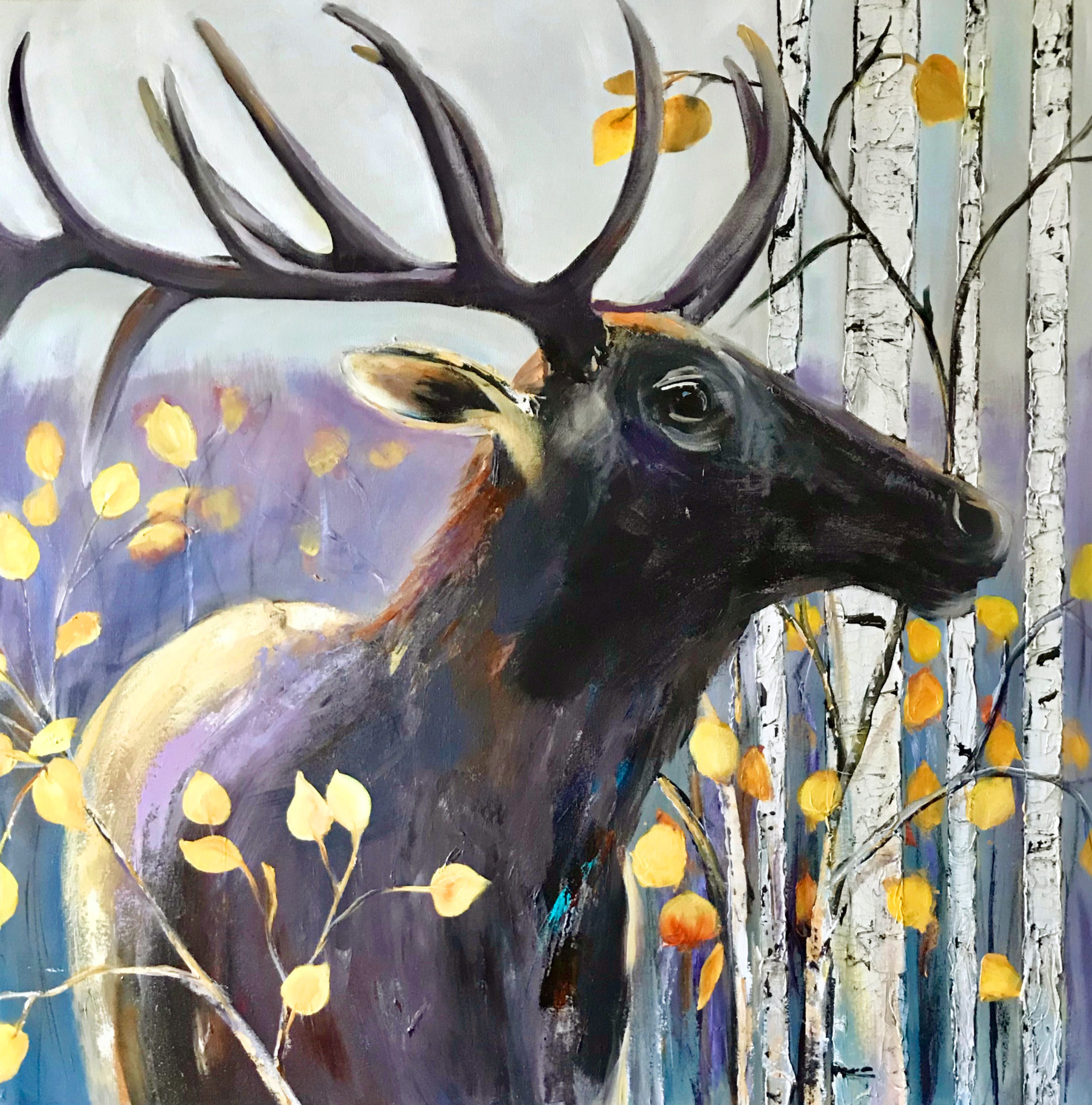 ‘Elk’ contemporary elk, wildlife painting by Cher Devereaux - Acrylic ...