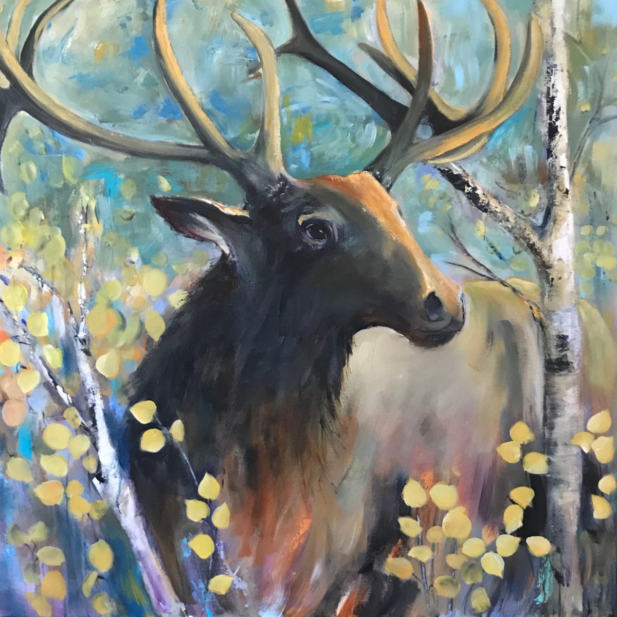 ‘Elk 2’ contemporary elk, wildlife painting by Cher Devereaux - Acrylic ...